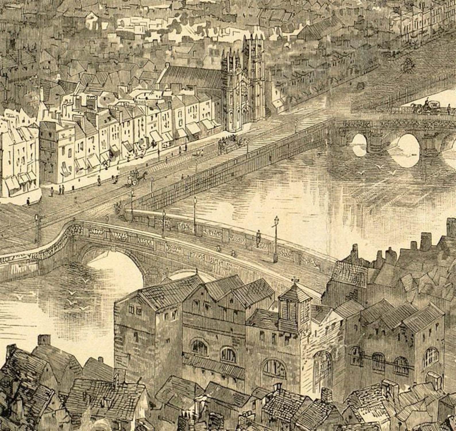 Old Dublin Panoramic View Ireland 1890 | Wall Map Print - Etsy