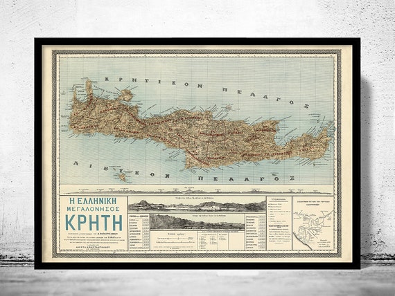 Old Map of Crete Island Greece Creta 1897 Vintage Poster - Etsy Australia