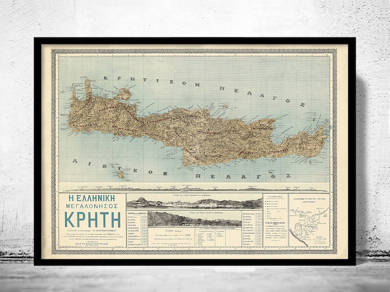 Old Map of Crete Island Greece Creta 1897 Vintage Poster | Etsy