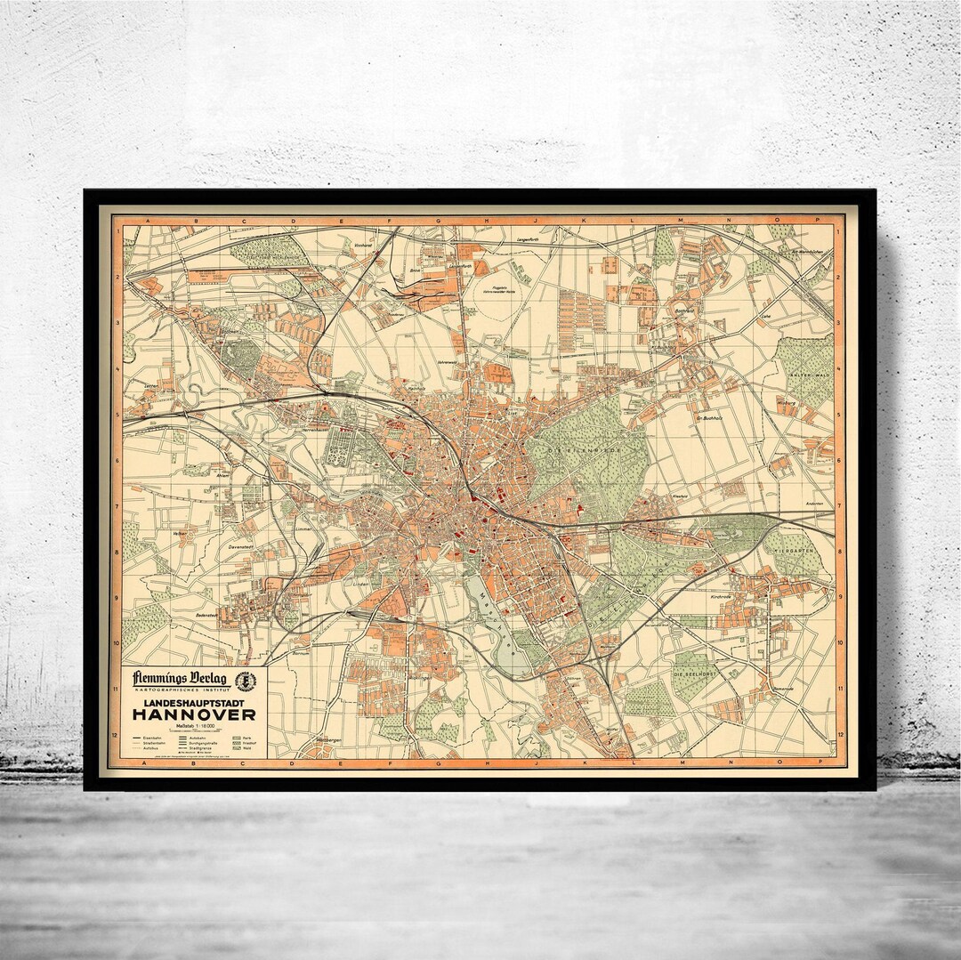 Old Map of Hanover Germany 1949 Hanover | Vintage Map Wall Art Print ...