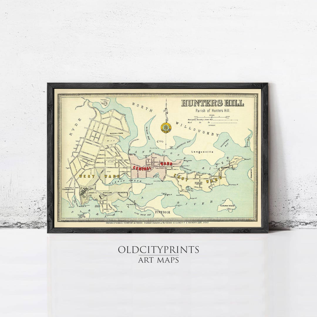 Old Map of Hunters Hill 1890 Australia Vintage Map | Wall Map Print - Etsy