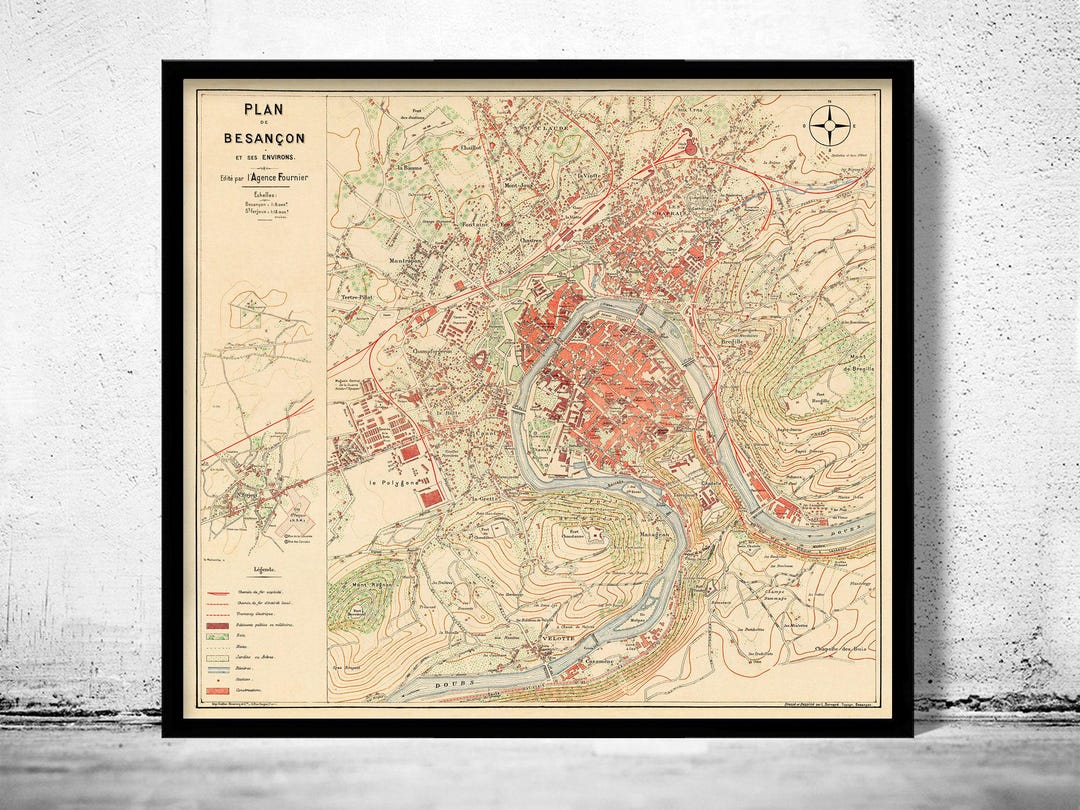 Old Map of Besançon France 1930 Vintage Map | Vintage Poster Wall Art ...
