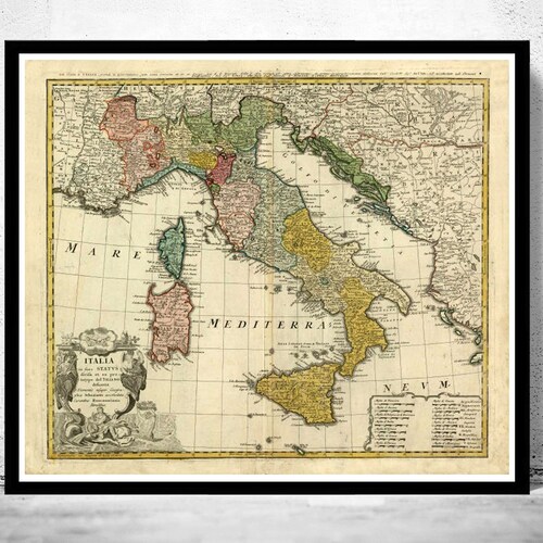 Old Map of Italy 1730 Vintage Poster Wall Art Print - Etsy