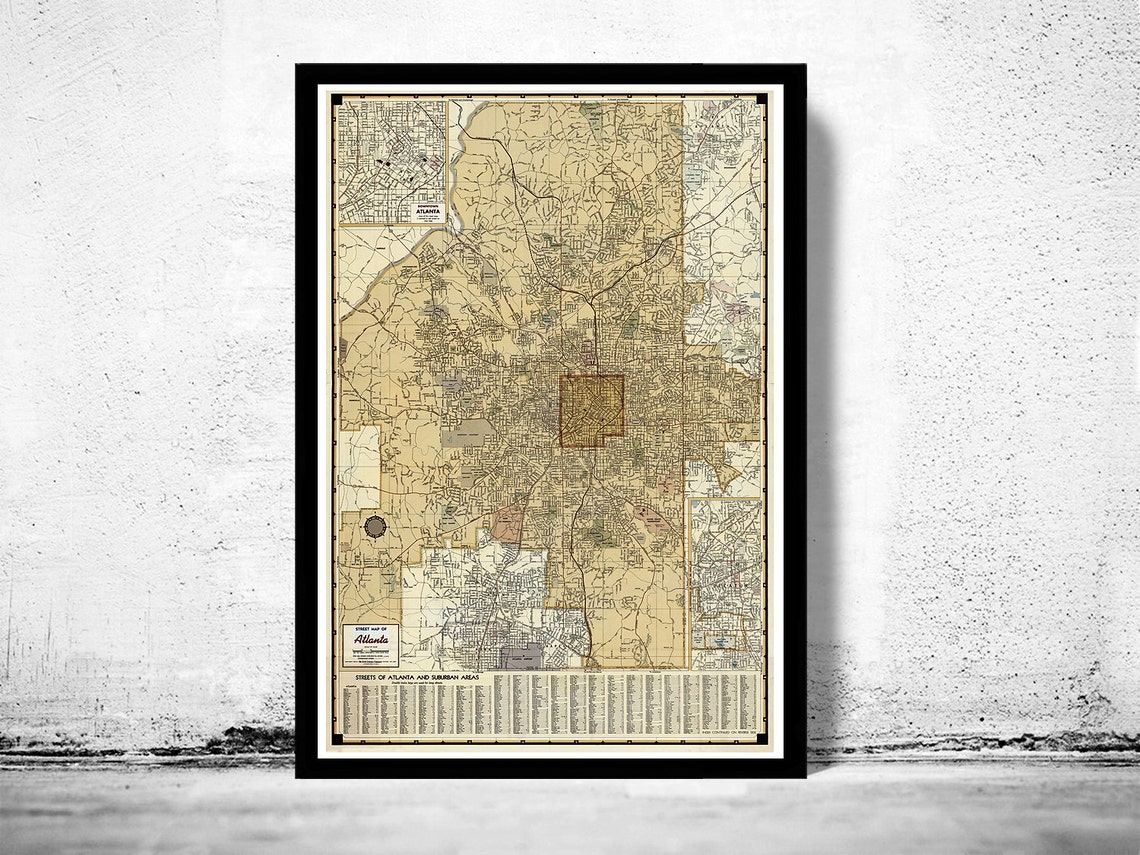 Old Map of Atlanta City Vintage Map Vintage Poster Wall Art - Etsy