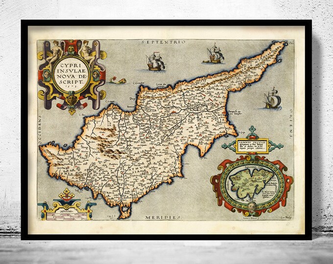 Vintage Historical Map of Cyprus, Vintage Historic Map Print of the ...