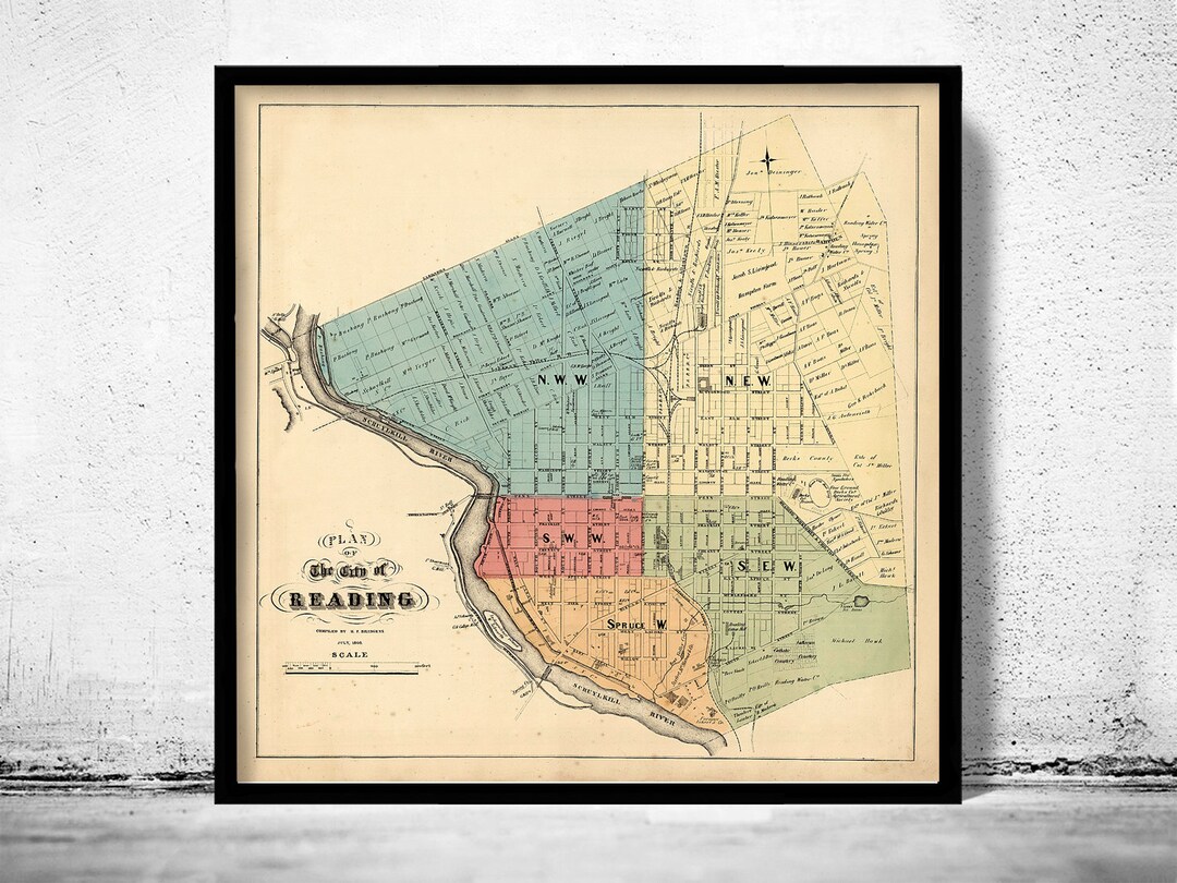 Old Map of Reading Pennsylvania 1860 Vintage Map Vintage Poster Wall ...