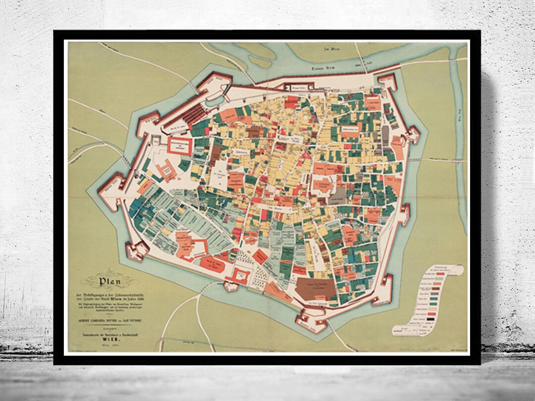 Old Map of Vienna Austria 1880 Wien Vintage Map Vintage Poster Wall Art ...