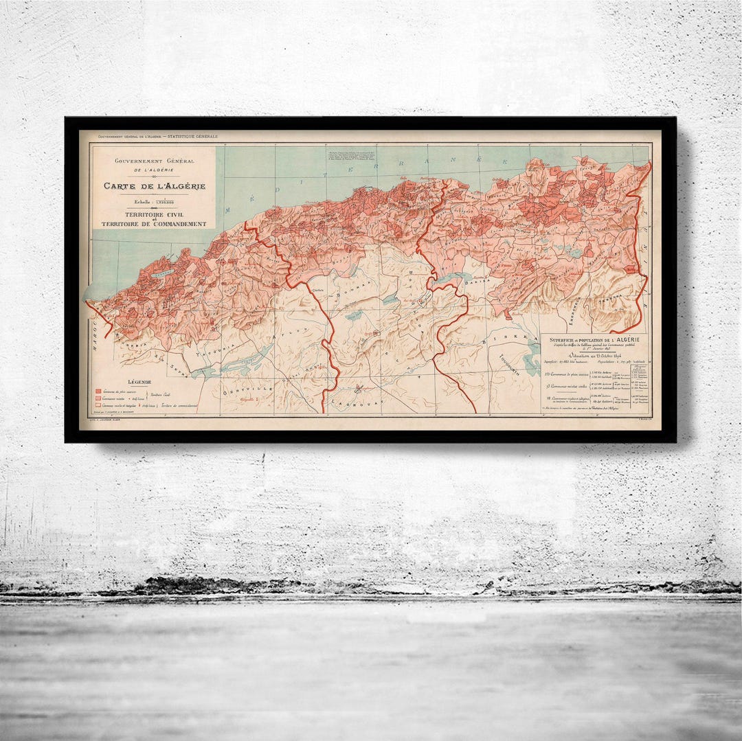 Old Map of Algeria Algerie 1870 Vintage Map | Vintage Map Wall Art ...