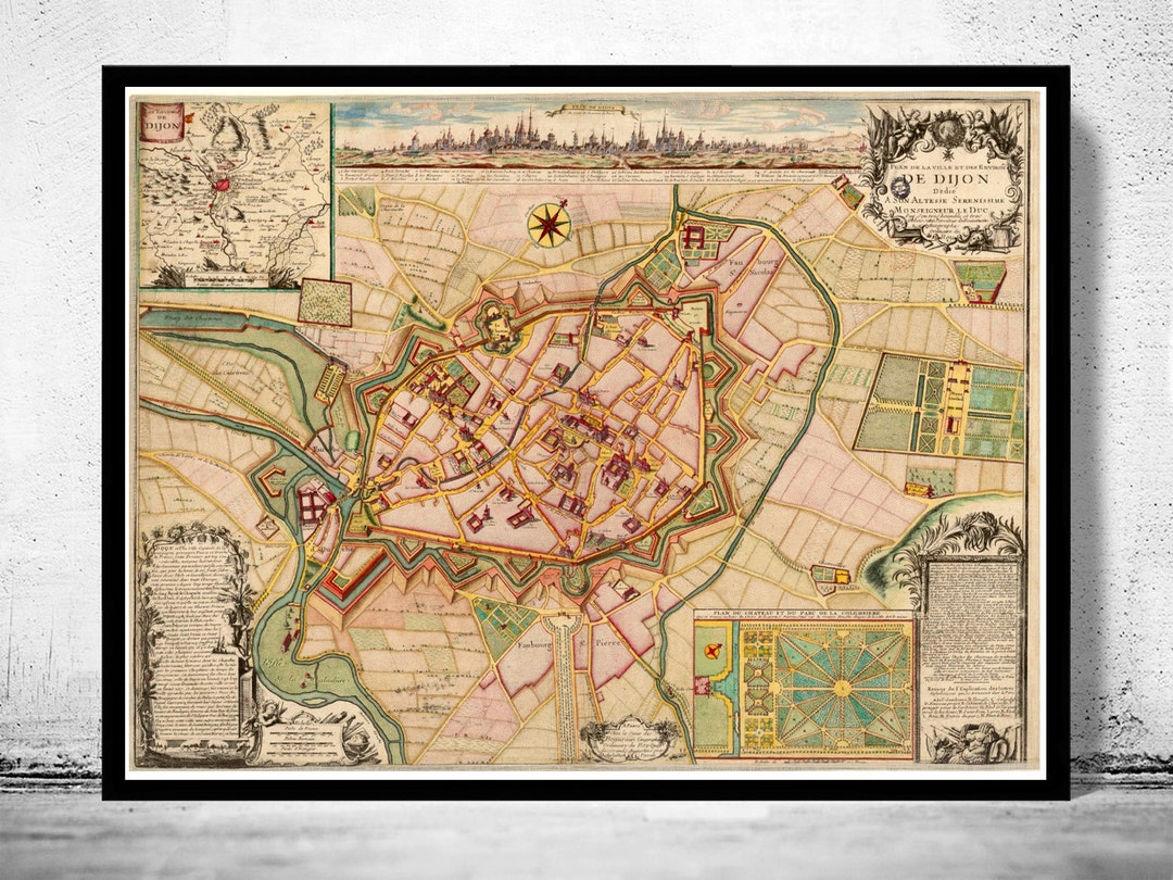 Old Map of Dijon 1730 France Vintage Map Vintage Poster Wall Art Print ...