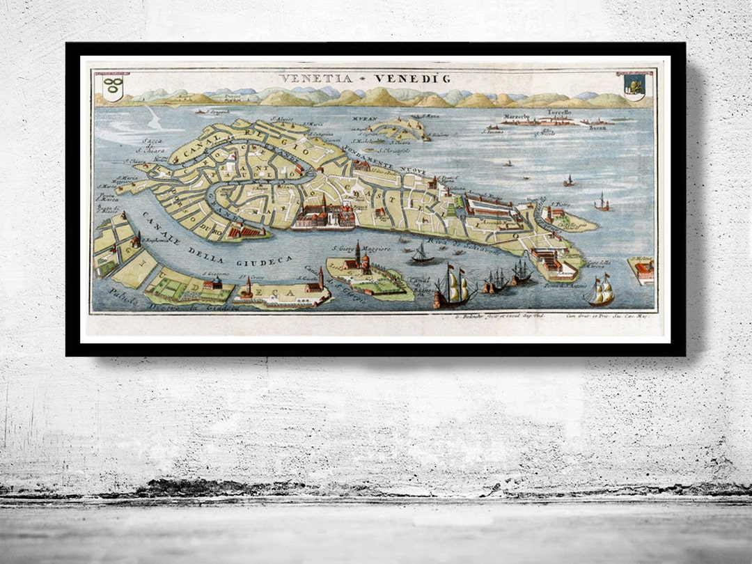 Vintage Old Map of Venice Venetia Venezia , Italy 1720 Vintage Poster ...