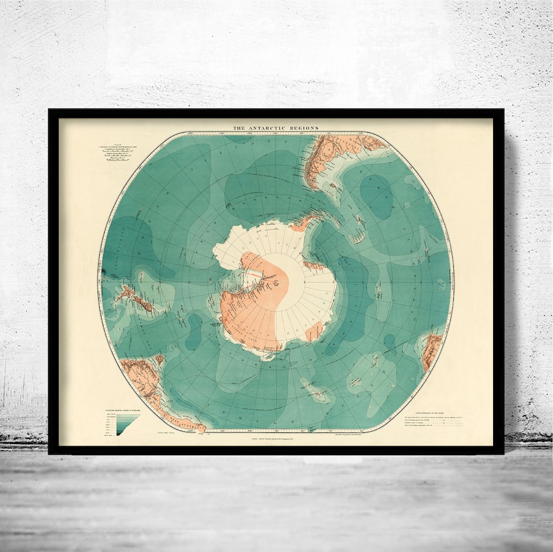 Old Map of Antarctica 1923 Vintage Map of Antarctica World Map Gift ...