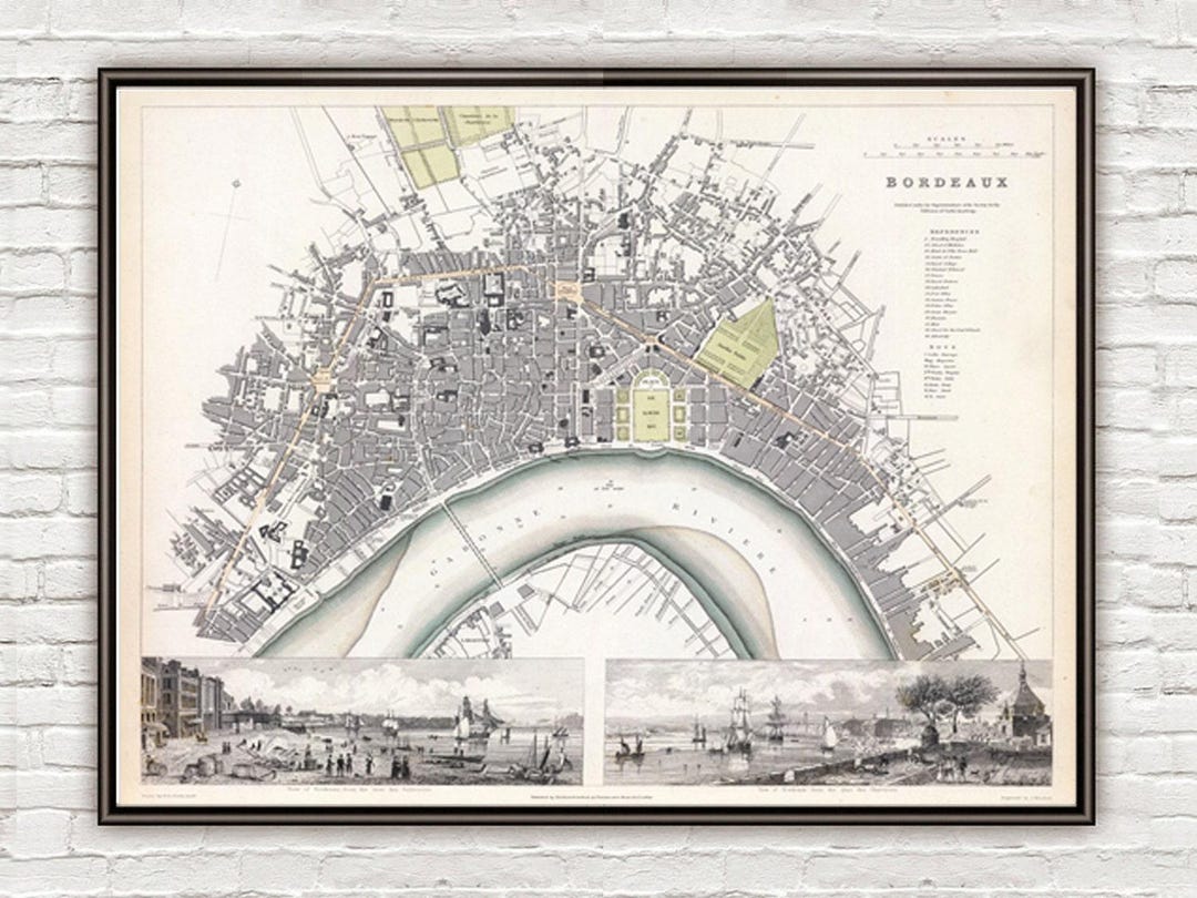Old Map of Bordeaux City Plan France 1832 | Vintage Map Wall Art Print ...
