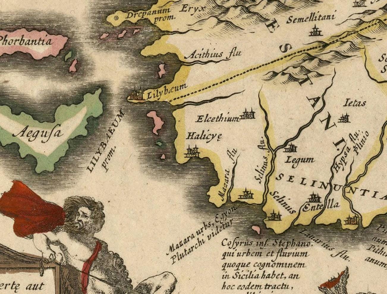 Sicily Map Drepanum Old Map Of Sicily Sicilia Italy 1600 Vintage Map