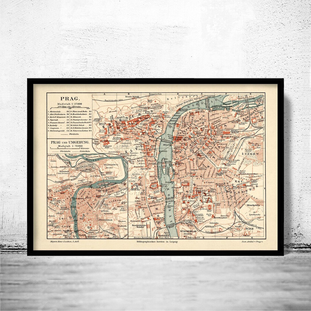Old Map of Prague 1894 Czech Republic Vintage Map | Vintage Poster Wall ...
