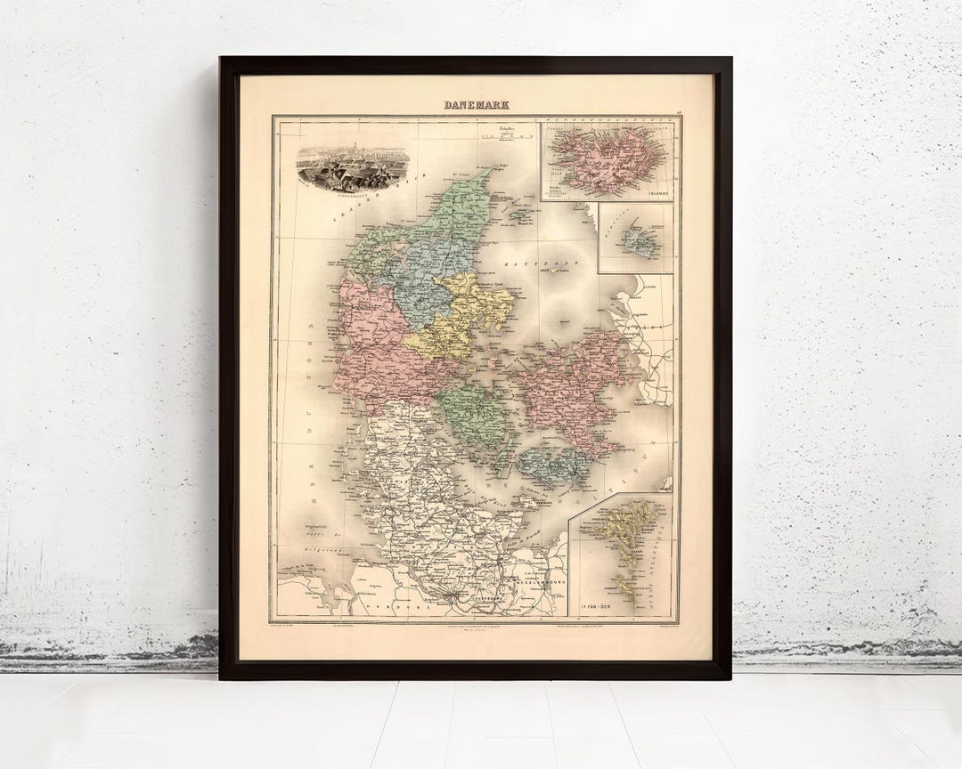 Old Map of Denmark 1892 Vintage Map Denmark | Wall Map Print - Etsy UK