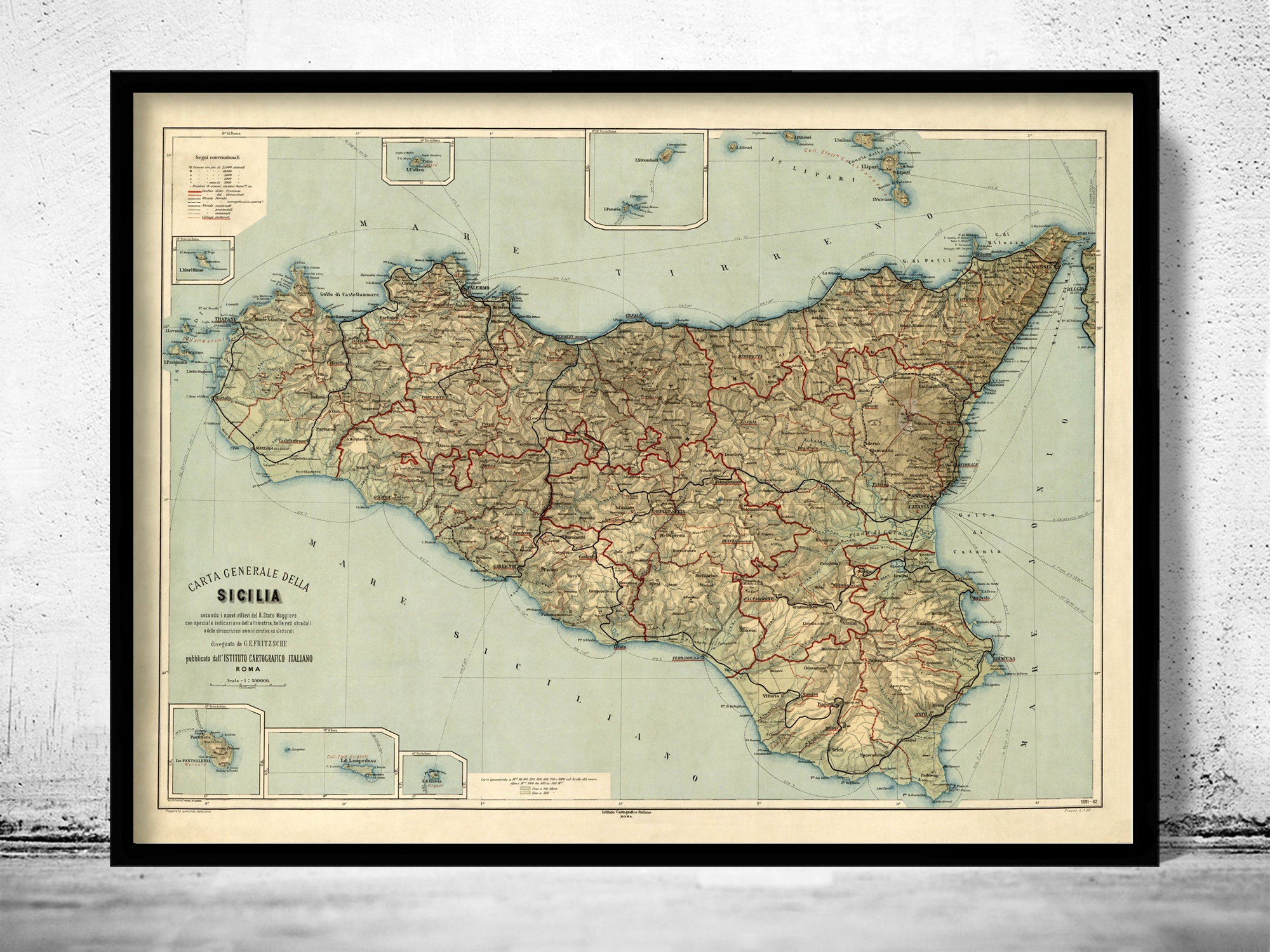 Old Map of Sicily Sicilia Italy 1891 Vintage Map Vintage | Etsy