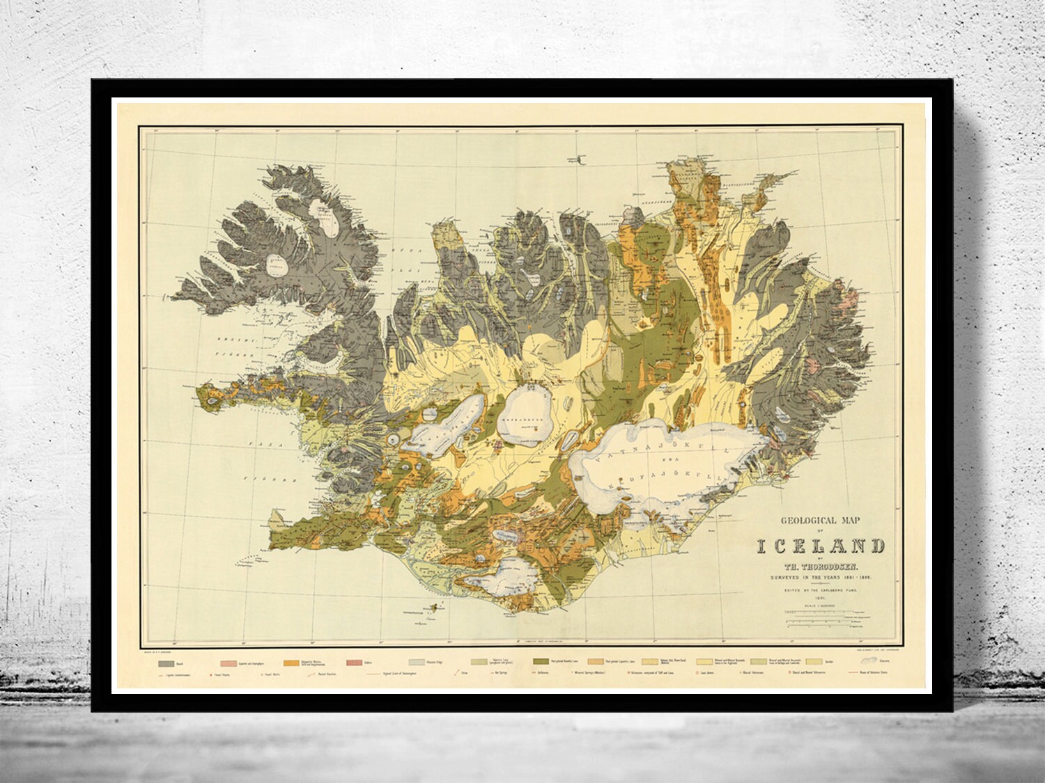 Old Map of Iceland Islandia 1898 Geological Map Vintage | Etsy