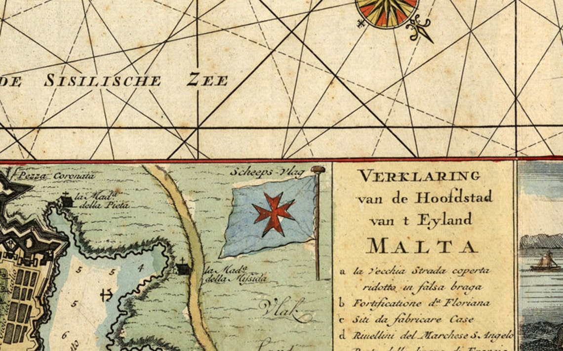 Old Map of Malta Island 1734 Vintage Map Vintage Poster Wall - Etsy