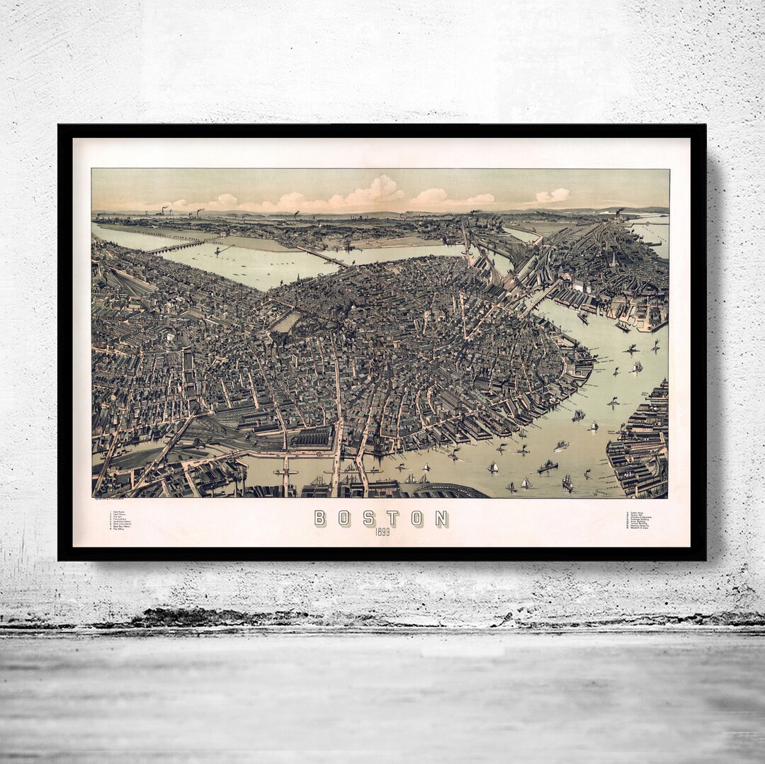 Old Map of Boston Panoramic View Massachusetts 1899 Vintage Map ...