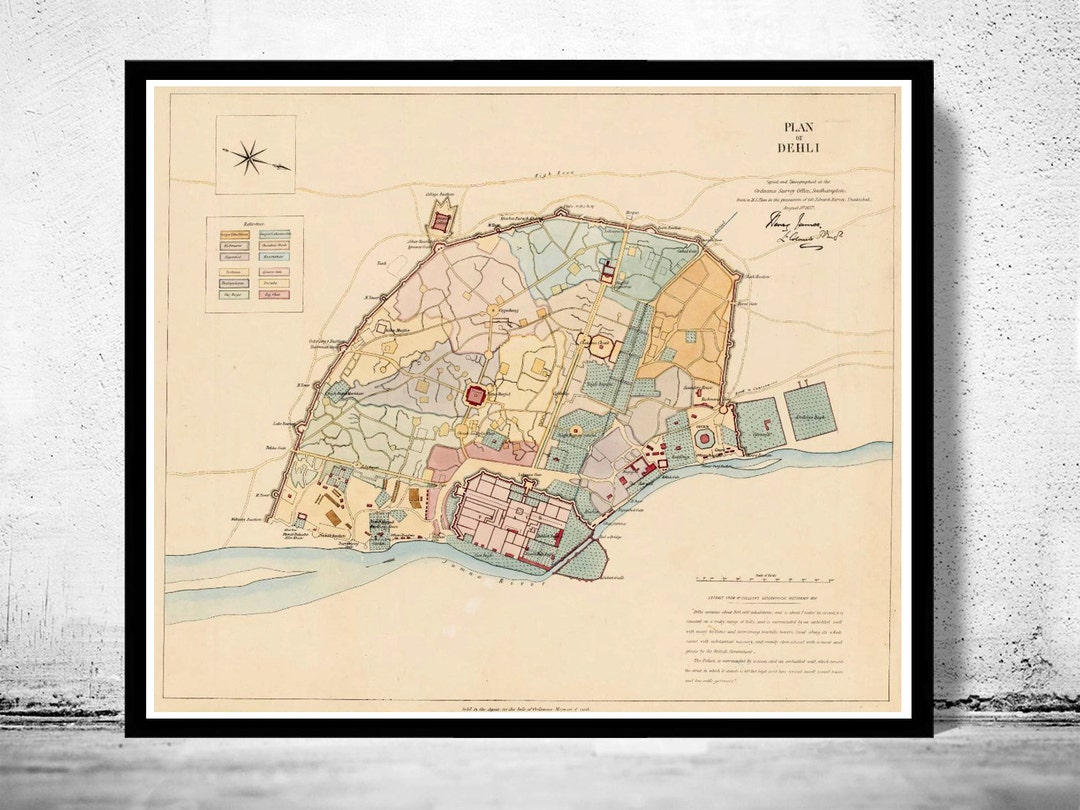 Old Map of Delhi India 1857 Vintage Map Vintage Poster Wall Art Print Wall Map Print Old Map ...
