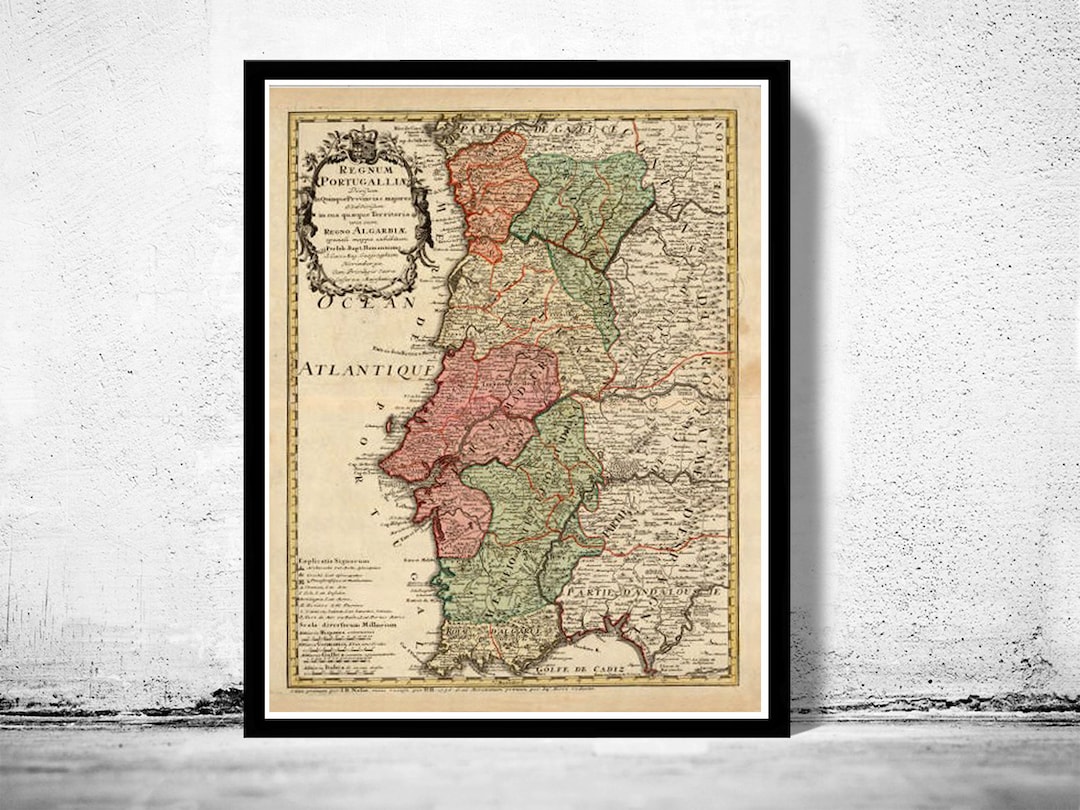 Old Map of Portugal 1736 Mapa De Portugal Portuguese Map Vintage Map ...