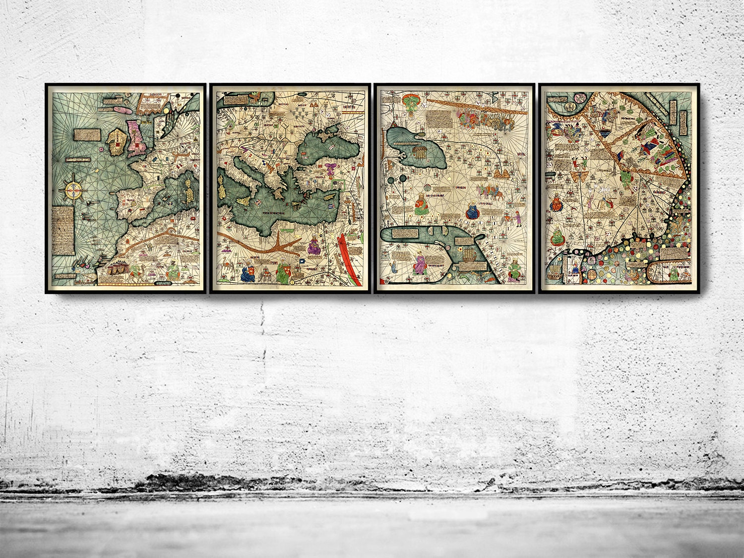Medieval Catalan World Map 1375 Europe Mediterranean Sea and | Etsy