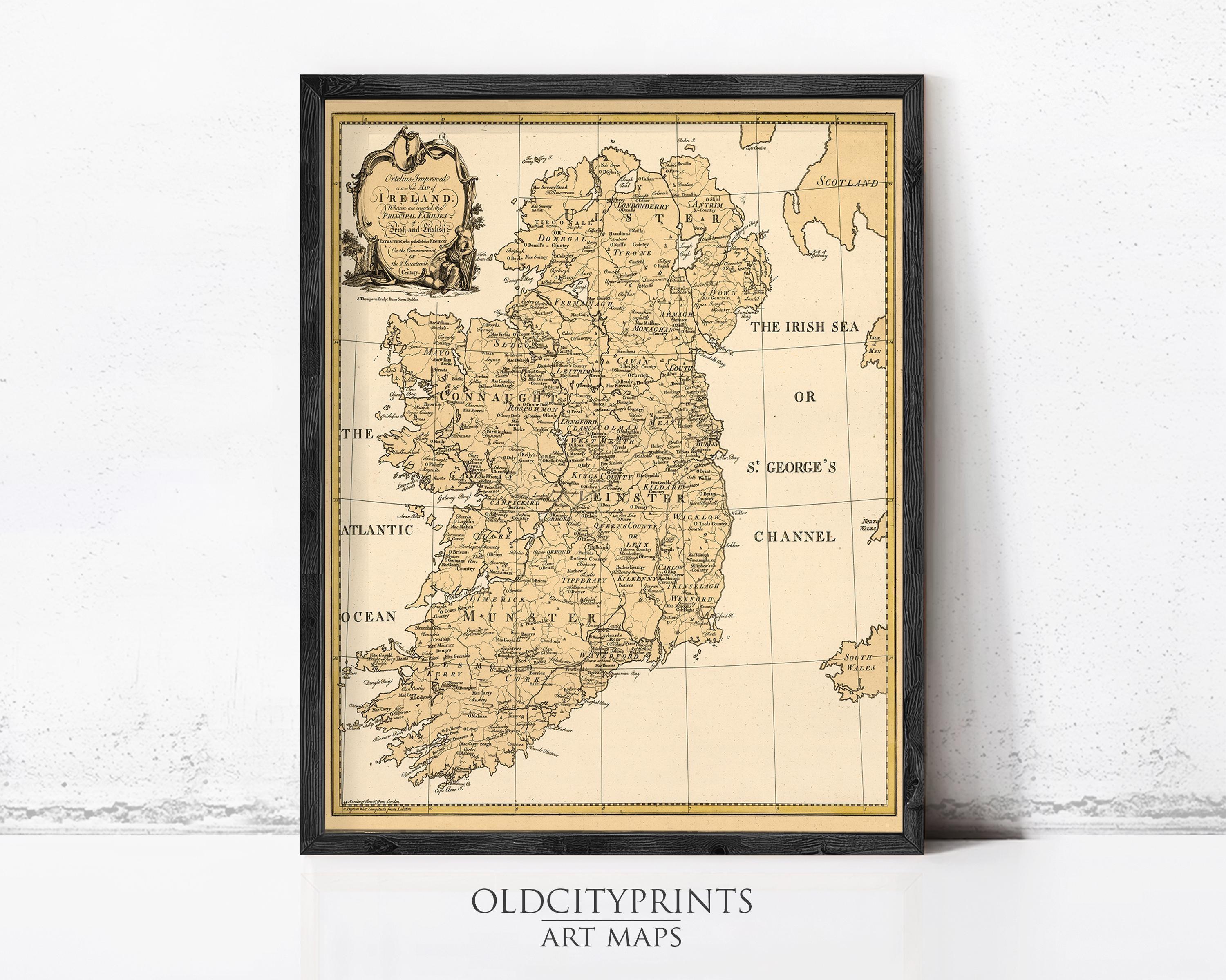 Irish Surname Map 1795 Old Ireland Family Names Map Poster | Wall Map ...