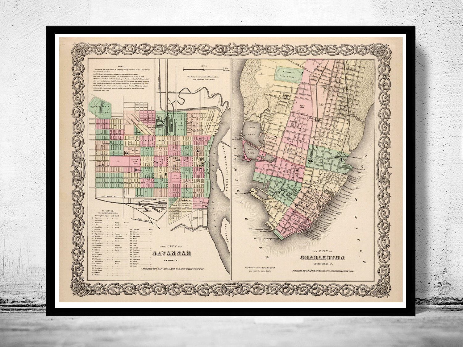 Vintage Map of Savannah and Charleston GA Georgia 1895 | Etsy