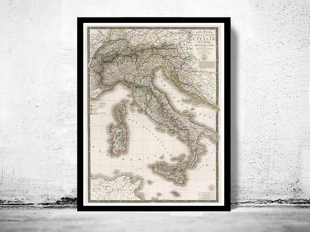 Old Map of Italy 1836, Europe Antique Mediterranean Sea Vintage Poster ...