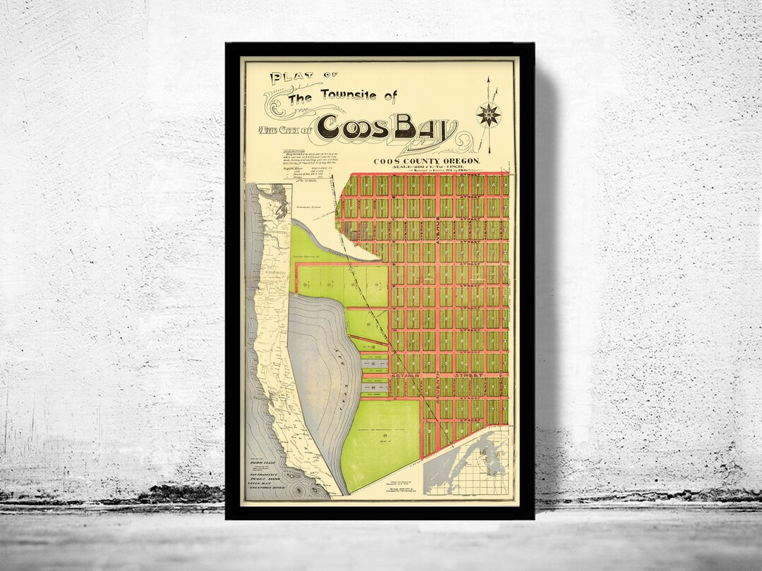 Old Map of Coos Bay Oregon 1906 Vintage Map Vintage Poster Wall Art ...