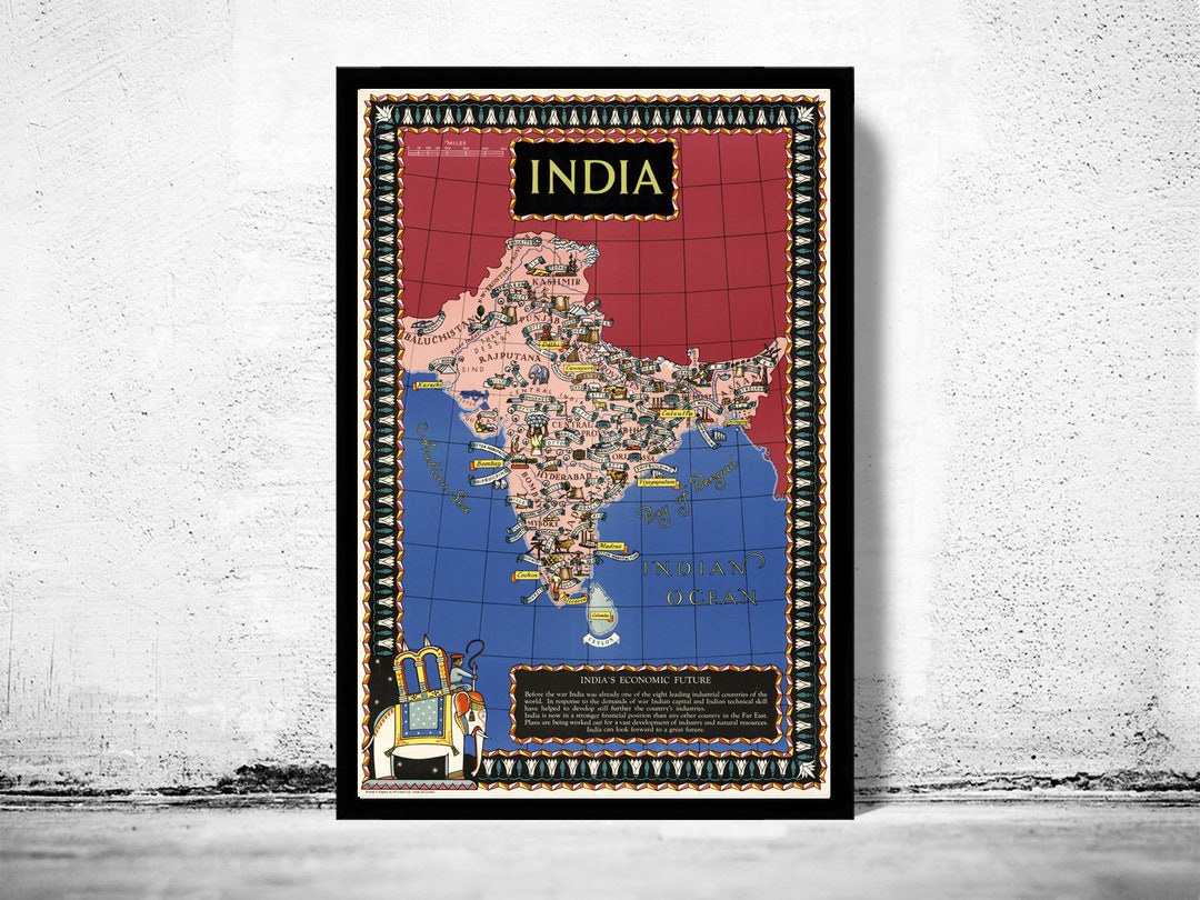 Old Map of India 1943 Vintage Map Vintage Poster Wall Art Print Map ...