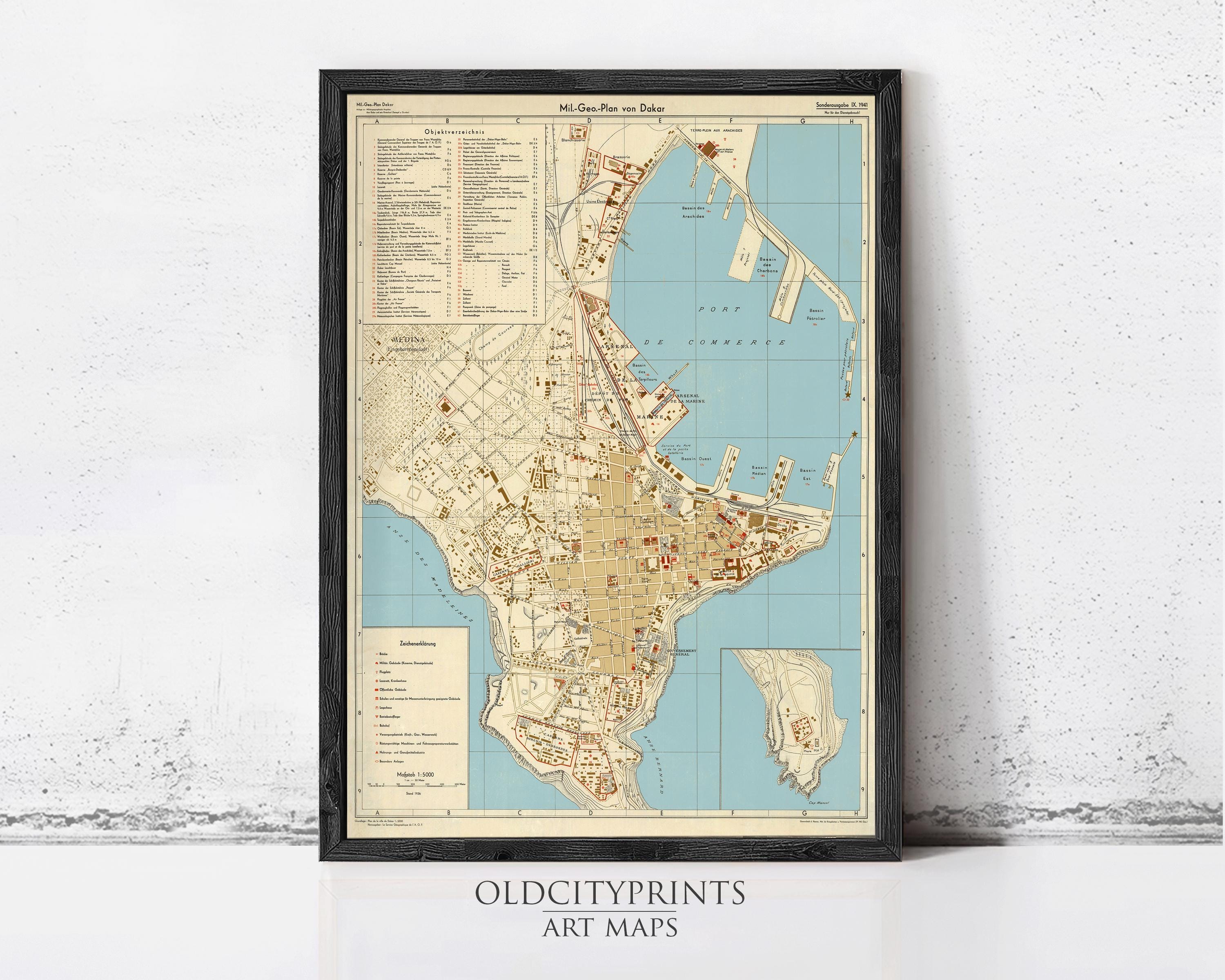 Old Map of Dakar Senegal 1941 Vintage Map | Wall Map Print - Etsy