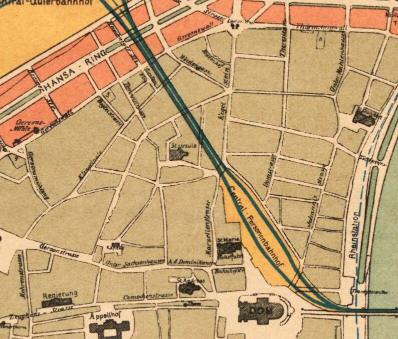 Old Map of Koln Cologne Germany 1888 Vintage Poster Wall | Etsy