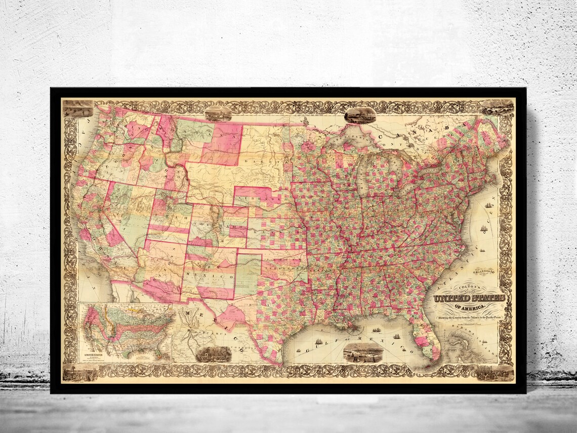 Old Map of United States 1867 Vintage Map of USA Wall Map - Etsy