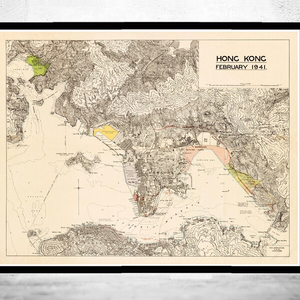 Vintage Map of Hong Kong Kowloon - Etsy