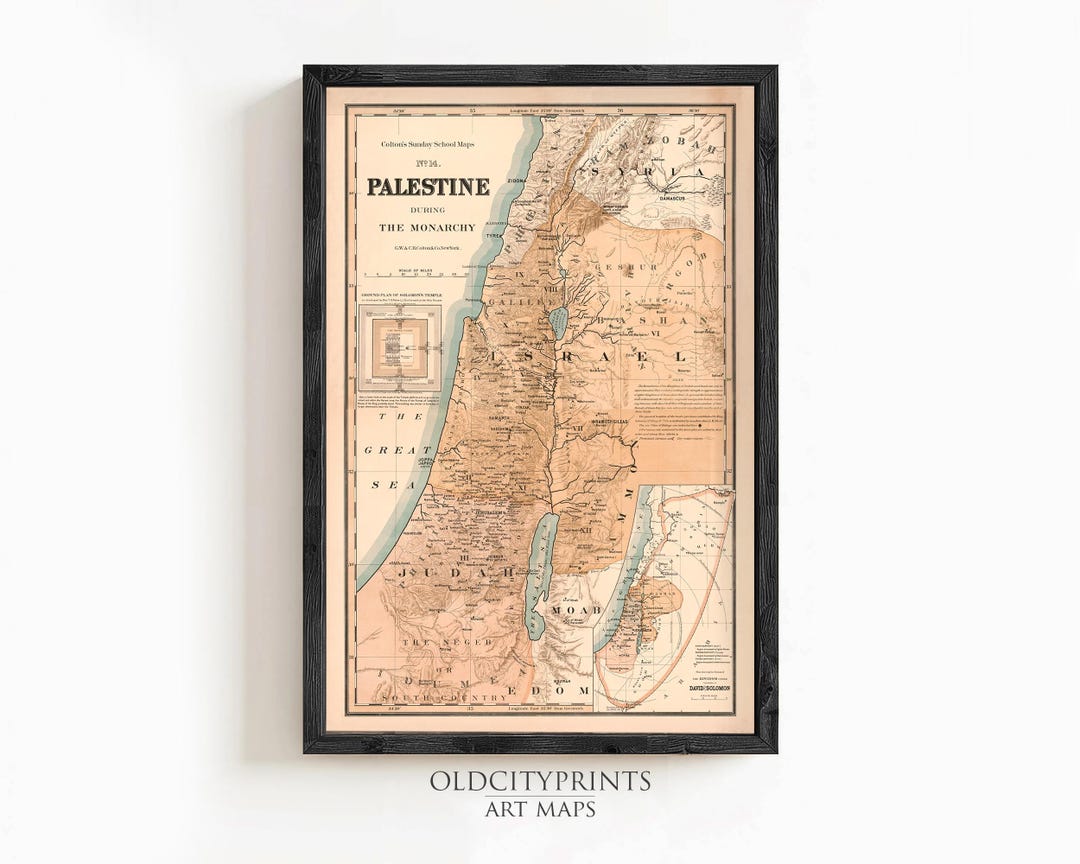 Beatufiful Old Map of Palestine During the Monarchy 1895 Vintage Map of ...