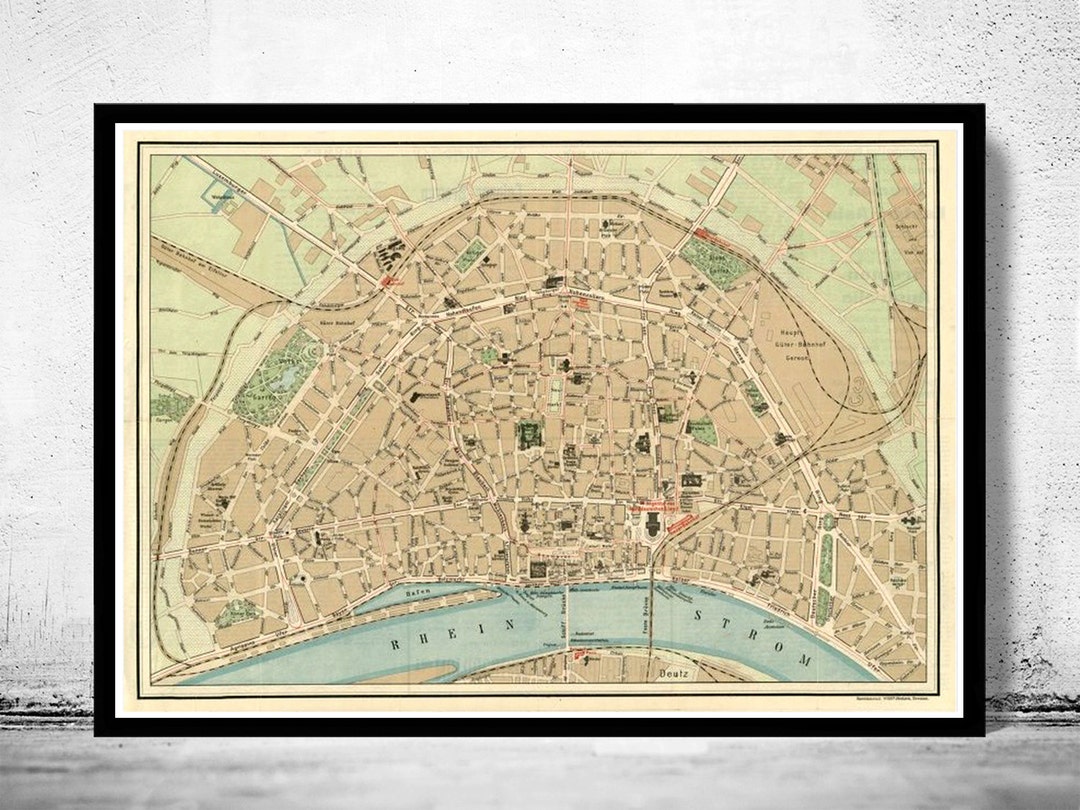 Old Map of Koln Cologne, Germany 1910 Vintage Poster Wall Art Print ...