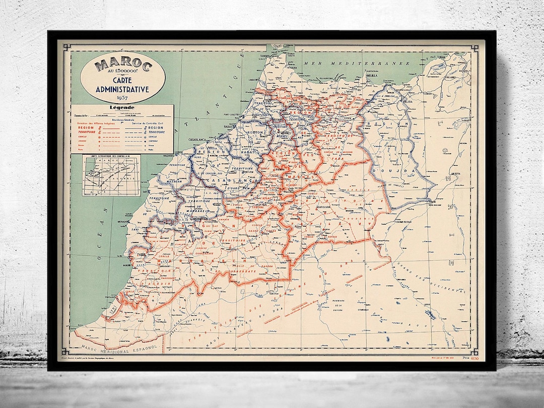 Vintage Beautiful Old Map of Morocco Le Maroc 1937 Vintage Map ...