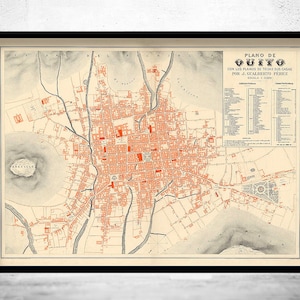 Old Map of Quito Ecuador 1888 Equator Republic Vintage Poster Wall Art ...