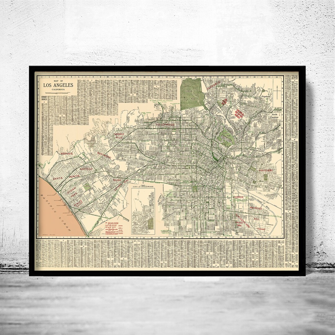 Old Map of Los Angeles 1928 Vintage Map Los Angeles Old Map Vintage ...