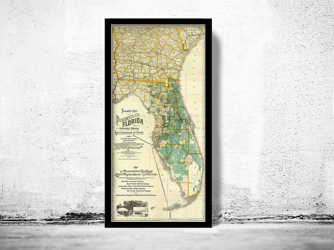 Old Map of Florida State 1890 Florida Vintage Map | Vintage Map Wall ...
