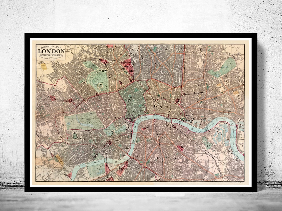 Old Map of London Map 1880 Vintage Poster Wall Art Print - Etsy