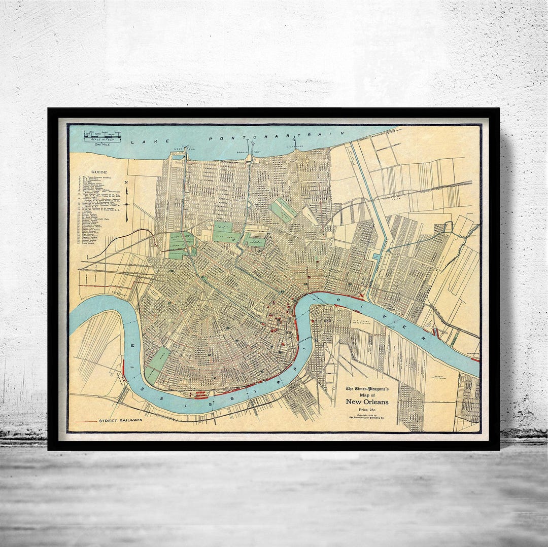 Old Map of New Orleans 1919 United States Vintage Map | Wall Map Print ...