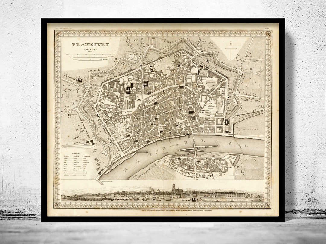 Old Map of Frankfurt Germany 1845 Vintage Map Vintage Poster Wall Art Print Wall Map Print Old ...