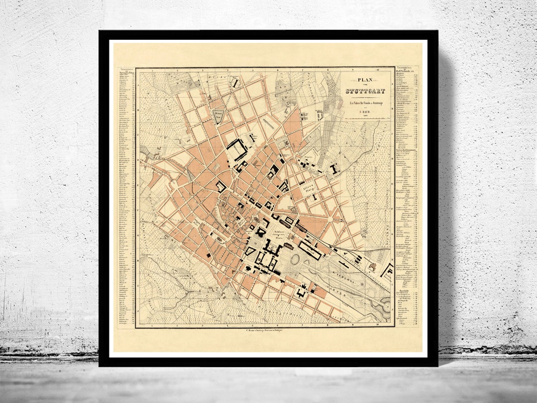 Old Map of Stuttgart Germany 1860 Vintage Map Vintage Poster Wall Art ...