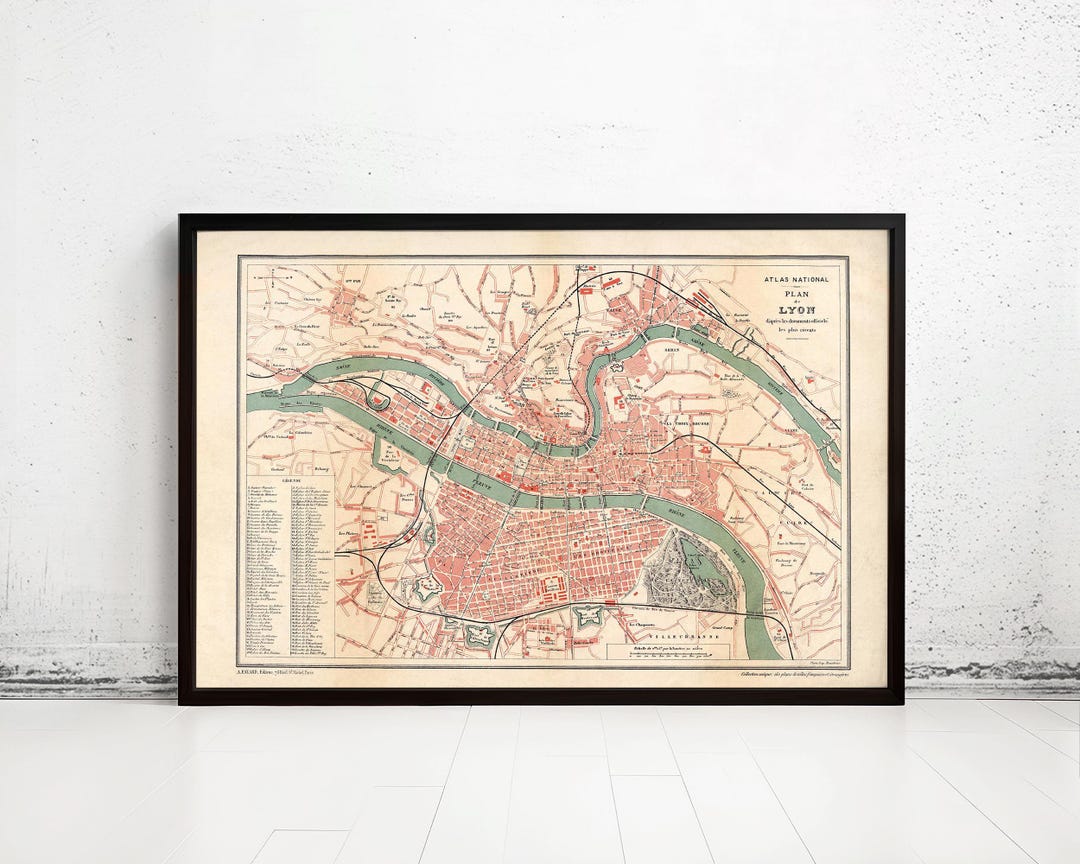 Old Map of Lyon France 1890 Vintage Map Lyon | Vintage Map Wall Art ...