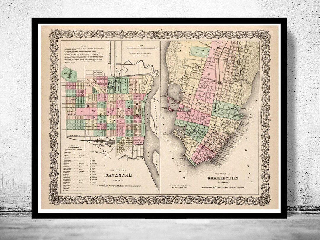 Vintage Map of Savannah and Charleston GA Georgia 1895 | Wall Map Print ...