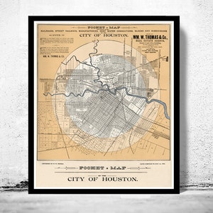 Old Map of Houston Texas 1890 Vintage Map | Vintage Poster Wall Art ...