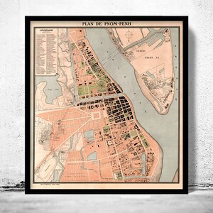 Old Map of Phnom Penh Cambodia 1920 Vintage Map Vintage Poster Wall Art ...