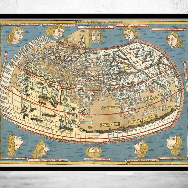 Medieval World Map Poster - Etsy